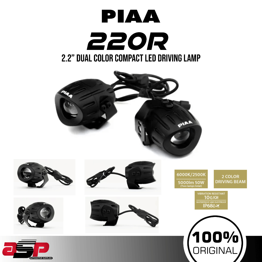 PIAA 220R Motorcycle Lamp - 2.2” Dual Color Compact LED Driving Lamp ...