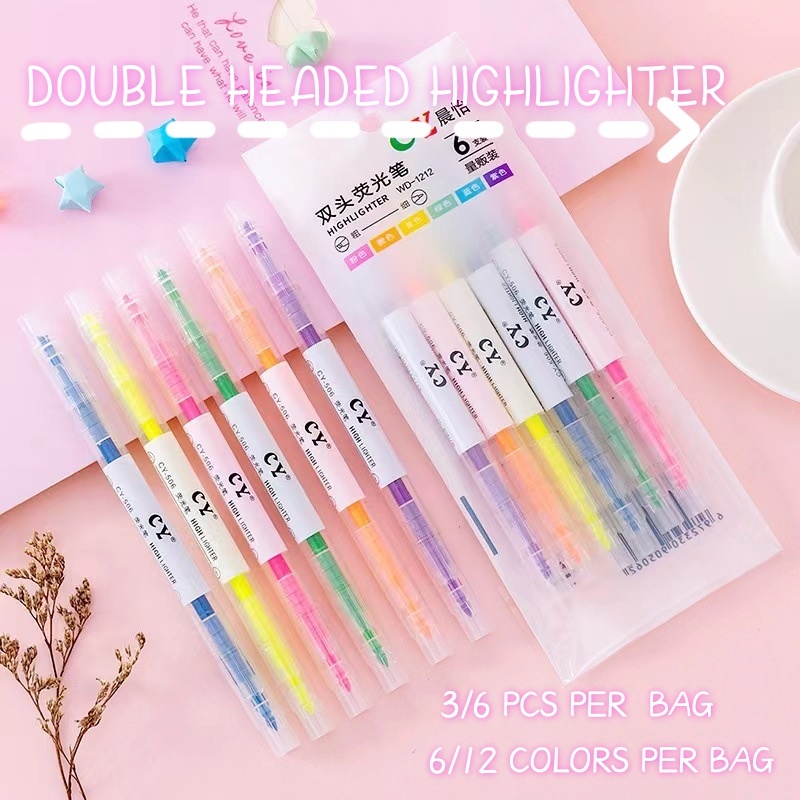 Double-headed Highlighter Set Highlighter Pen 6Colors Pastel Marker Set ...