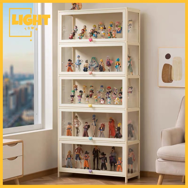 5Layers 80cm Cream Display Cabinet Acrylic Glass Bamboo 3 ...