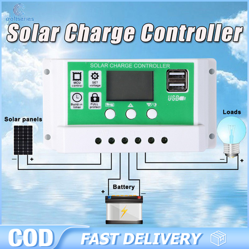 30A 12V 24V Solar Charge Controller Lithium Battery LCD Display PWM r ...