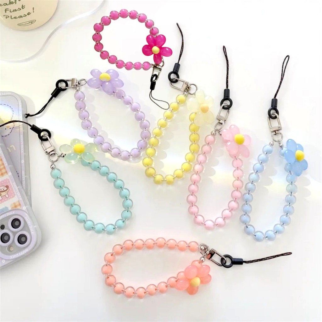 Macaron Crystal Beads Mobile Phone Chain Wrist Strap Rope Straps Anti ...