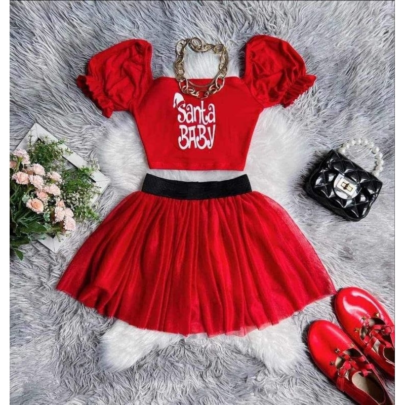 Christmas santa tutu terno for kids ootd costume | Shopee Philippines