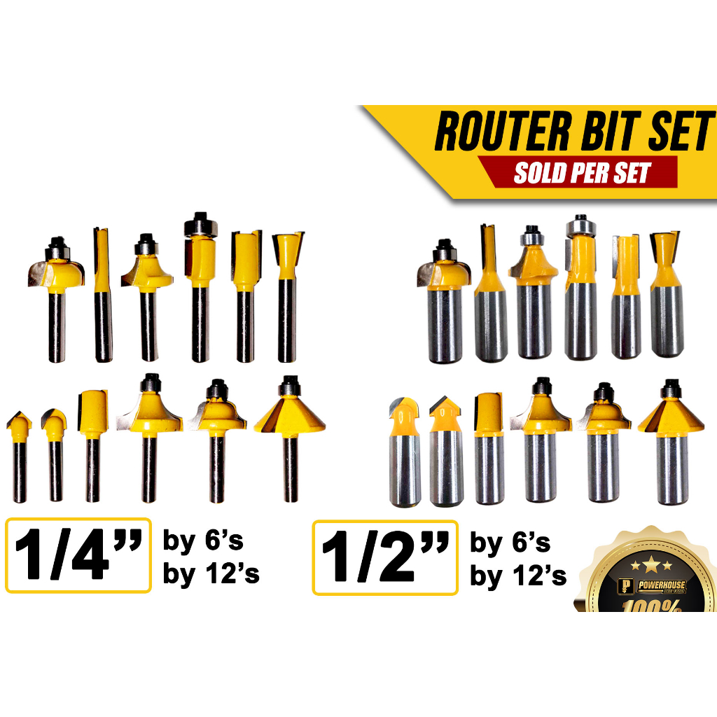 Powerhouse Router Bits Set 1/4" / 1/2" Inch 6PCS / 12PCS Chamfer Bit ...