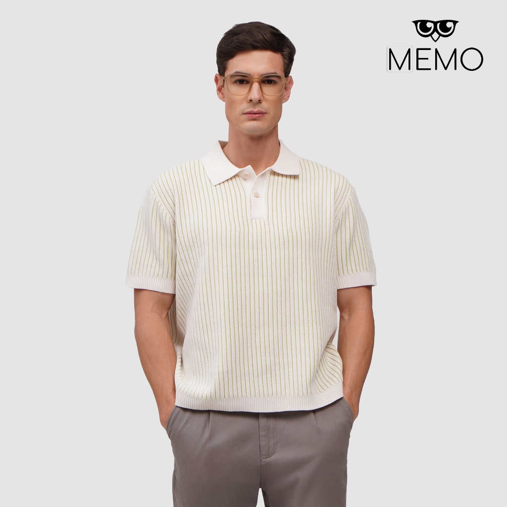 Memo Regular Fit Flat Knit Ribbed Polo For Men (Cream) | Shopee Philippines