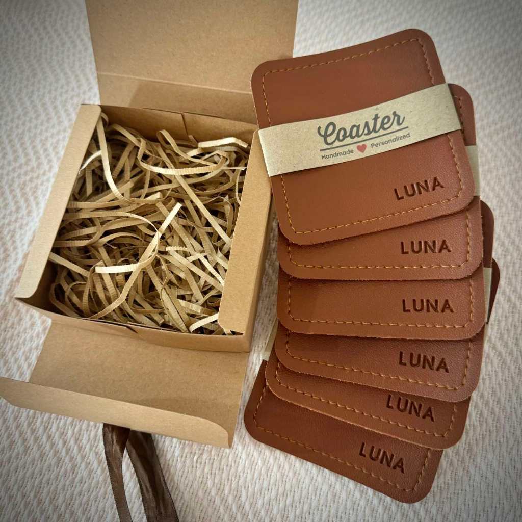 Coaster Gift Set Faux Leather Personalized | Shopee Philippines