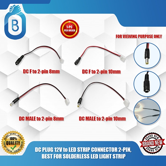 DC PLUG 12V to LED STRIP CONNECTOR 2-PIN, BEST FOR SOLDERLESS LED LIGHT ...