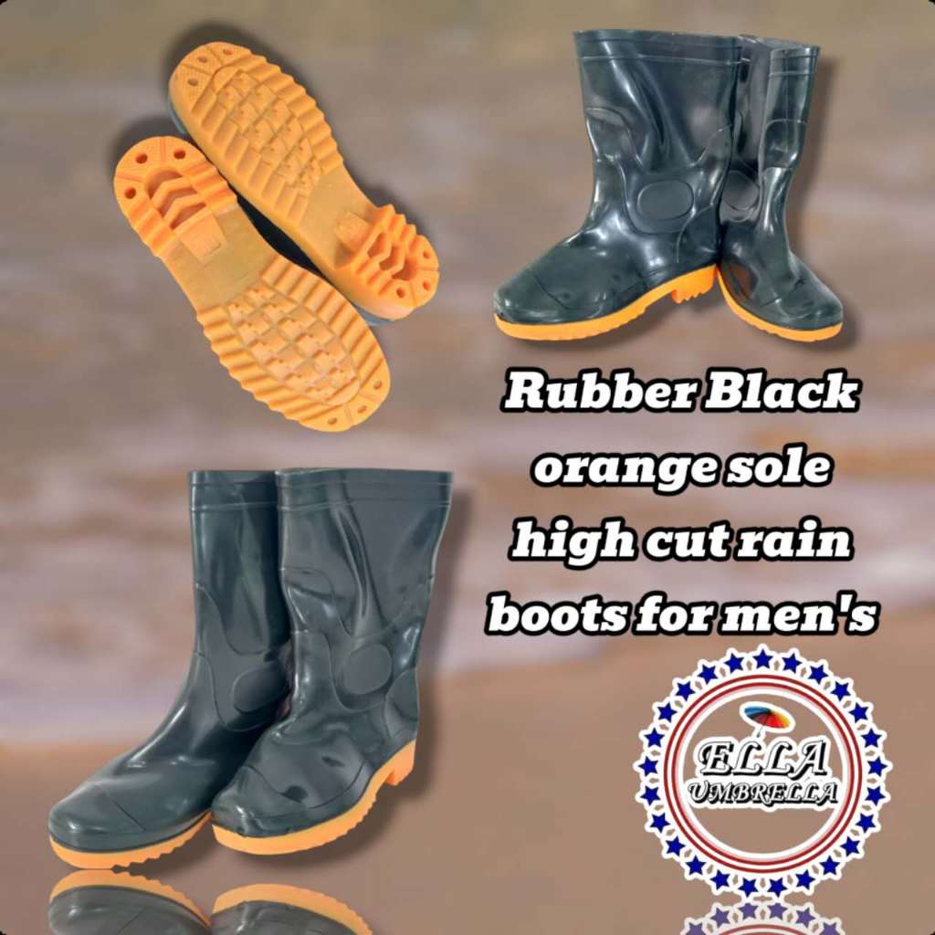 (ellashop) BLACK High tube rain boots(BOTA) acid and alkali resistant ...