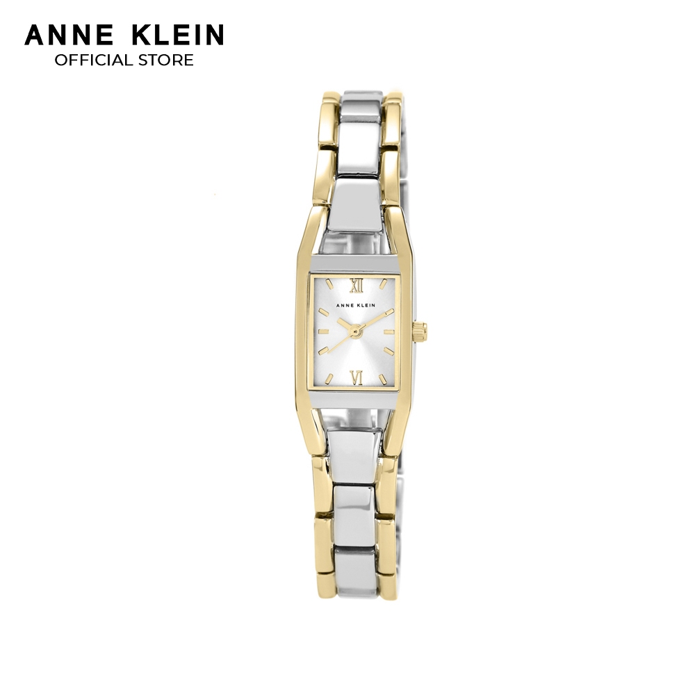 Anne Klein AK21M6419SVTT gold two-tone rectangle watch with silver dial ...