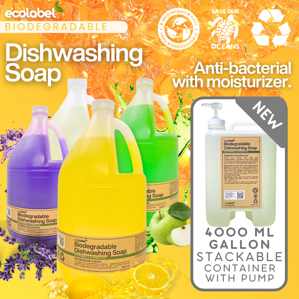 Eco-friendly Dishwashing Liquid Soap 100% Biodegradable Sustainable Natural ECOFRIENDLY Gallon ...