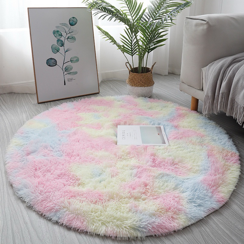 Home Living Shaggy Round Carpet Soft Fluffy Rug Bedroom Mats Twotone ...