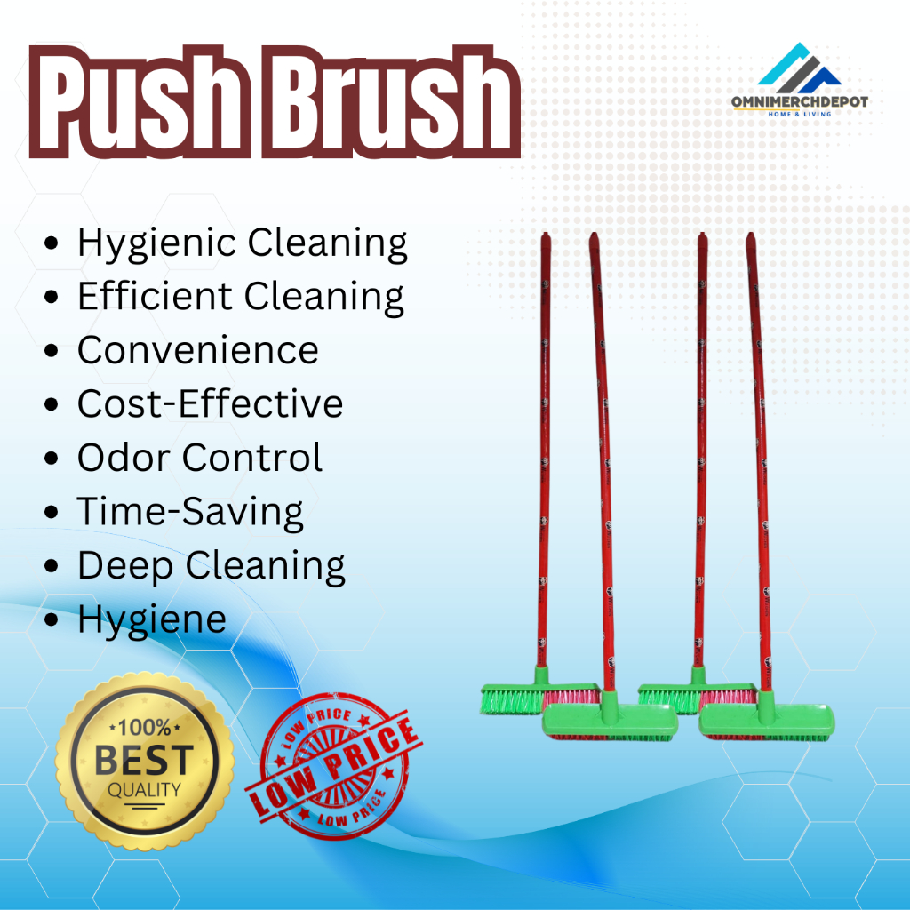 Omnimerchdepot Push Brush with Handle A175 Scrub Brush with Handle Long ...