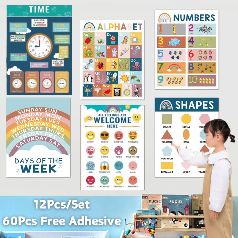 ACE 12PCS Educational Chart For Kids ABC English Alphabet Number ...