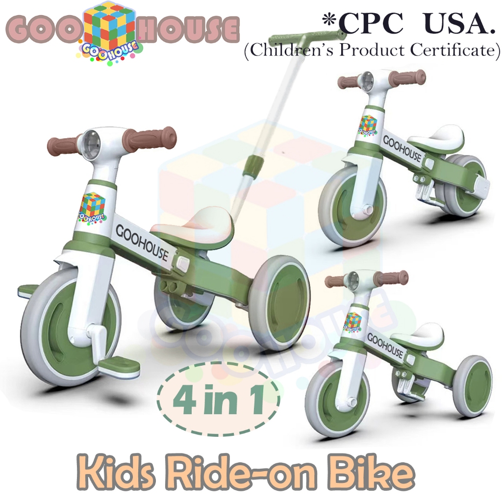 4 in 1 Kids Ride on Bike Baby Balance Bike Tricycle Toddler Bike Push ...