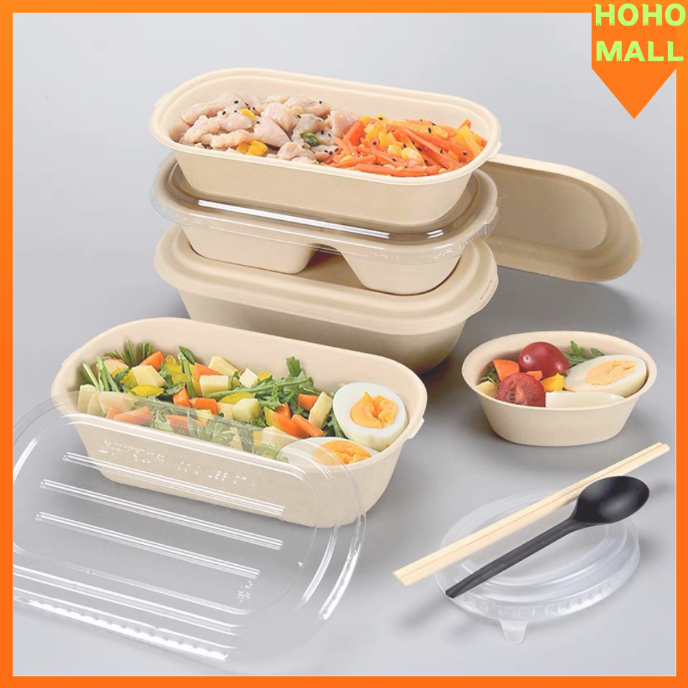 50Pcs Disposable Food Container Lunch Box With PET Lid Oval Salad Bolw ...