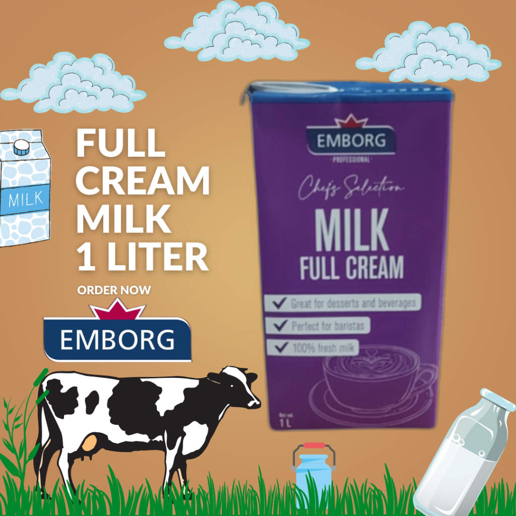 EMBORG Full Cream Chef's Selection Professional Milk | 1L or 1Lx3 | Premium UHT Barista Coffee ...