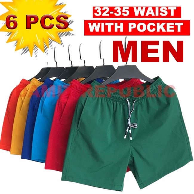 6 PCS TASLAN Plain Short for Men with Pocket up to Large Adult Men ...