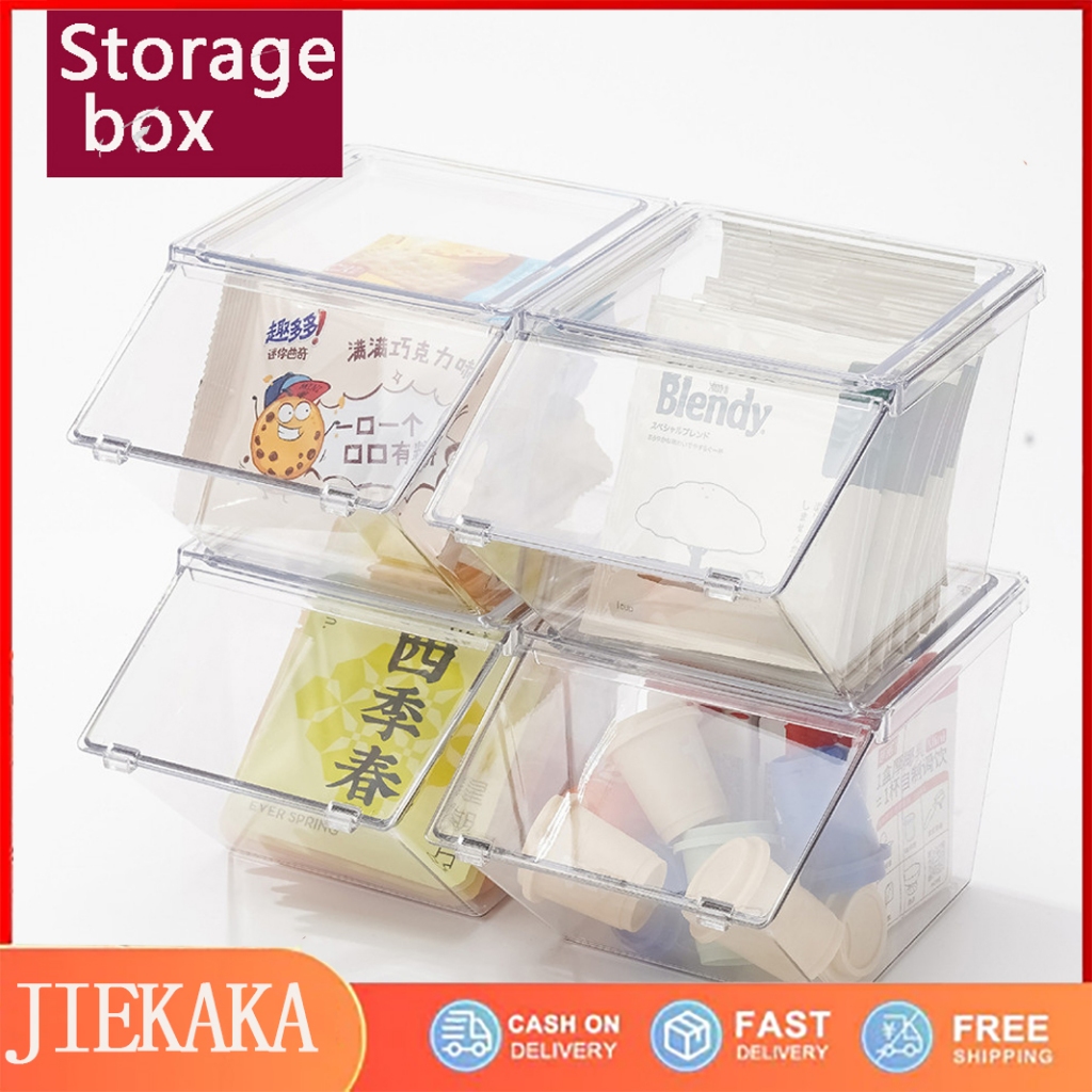 Clear Acrylic Fliptop Lid Desktop Bin Stackable Organizer Coffee Candy ...