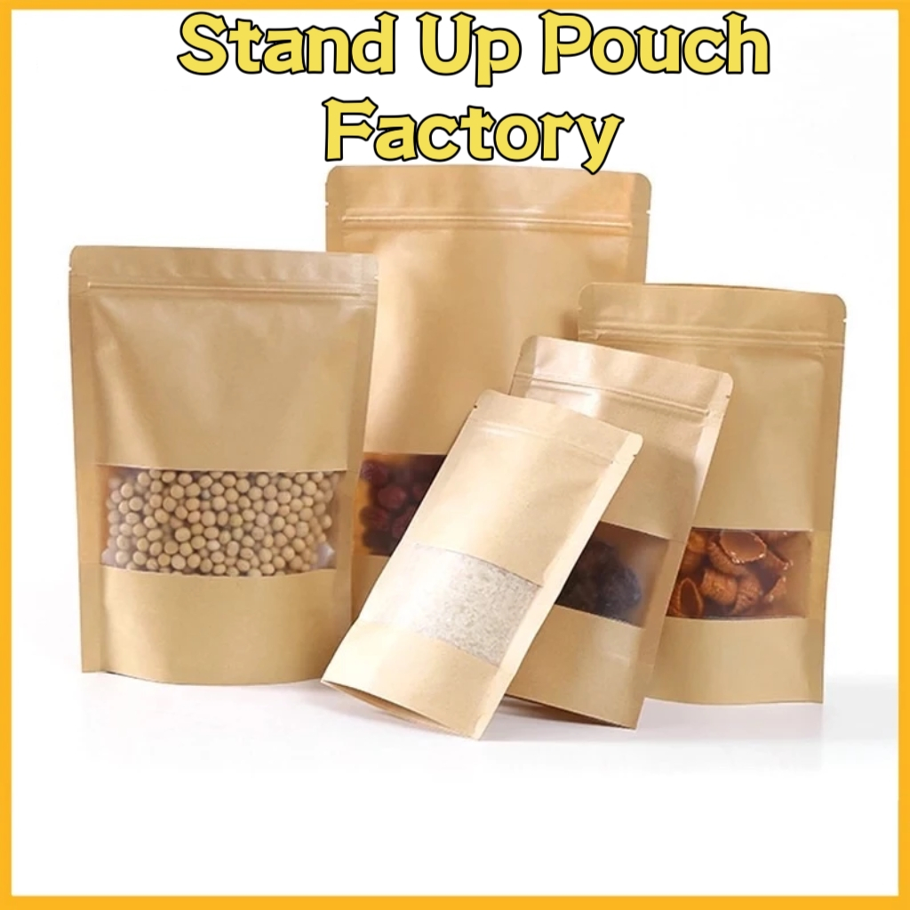 100pcs Brown Kraft Stand Up Pouch with Zip Lock Ziplock Cookies Coffee ...