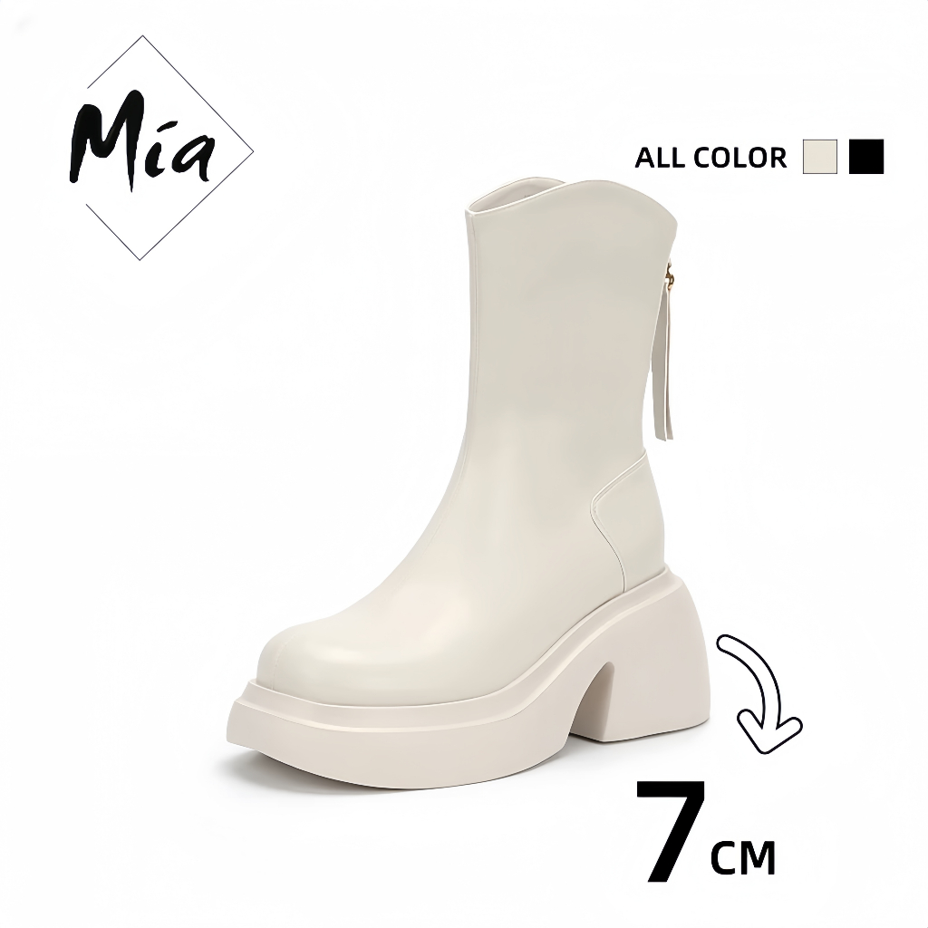 MIA Boots For Women With Heels（7CM）Leather Korean Chunky | Shopee ...