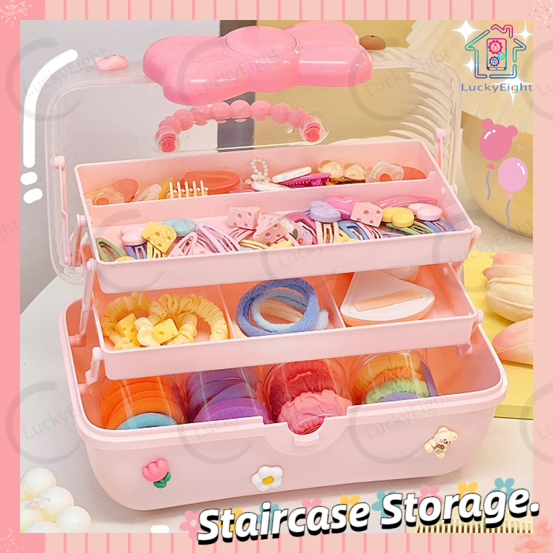 3Layer Clear Jewelry Hair Accessories Storage Box Bowknot Organizer ...