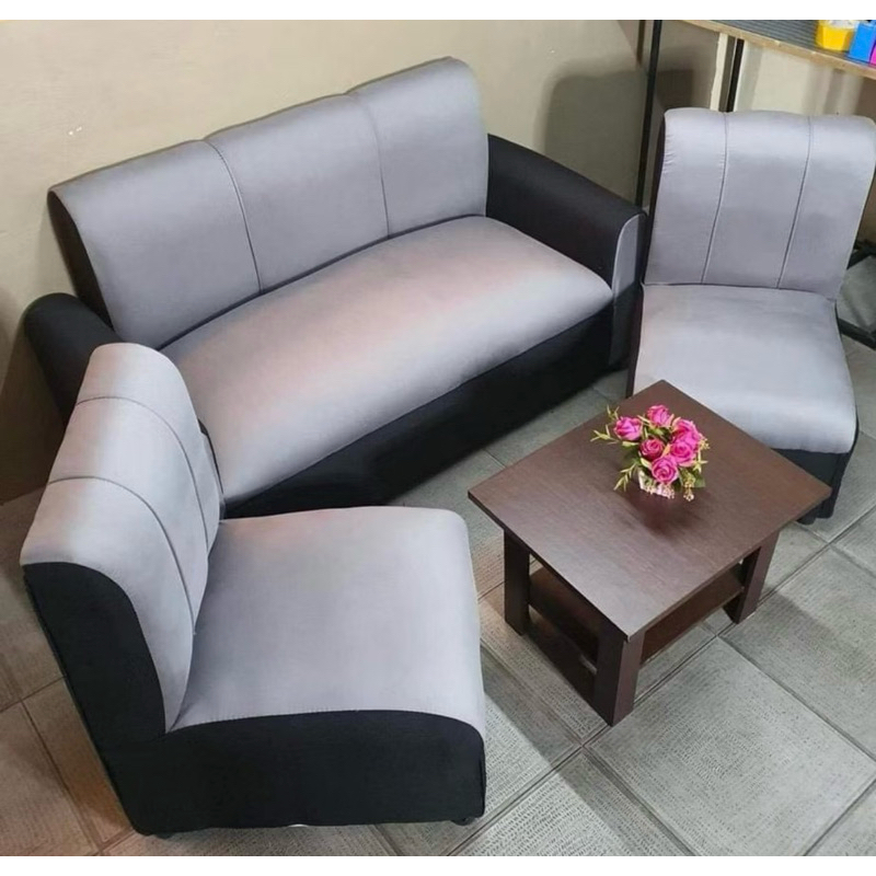 SALA SET FABRIC GRAY WITH WOOD TABLE | Shopee Philippines