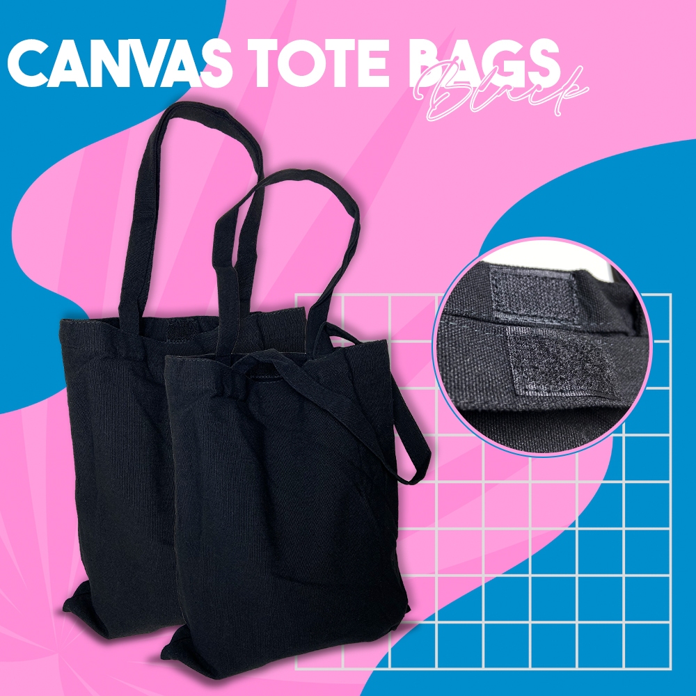 Canvas Tote Bag Black Multi Purpose Tote Bag Flat Plain Design | Shopee ...
