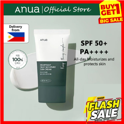 Anua Heartleaf Silky Moisture Sunscreen SPF 50 Moisturizer Face ...