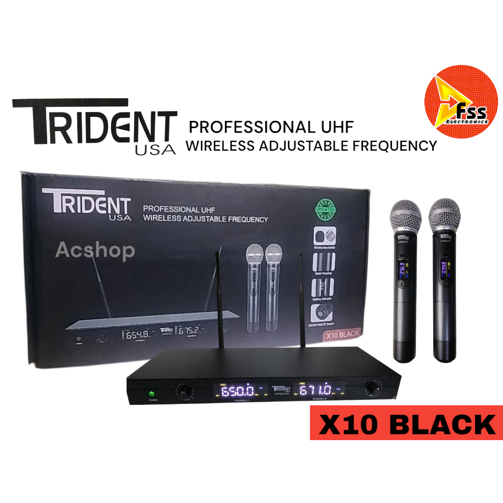 Trident USA X10 BLACK Professional Updated UHF Wireless Microphone with ...