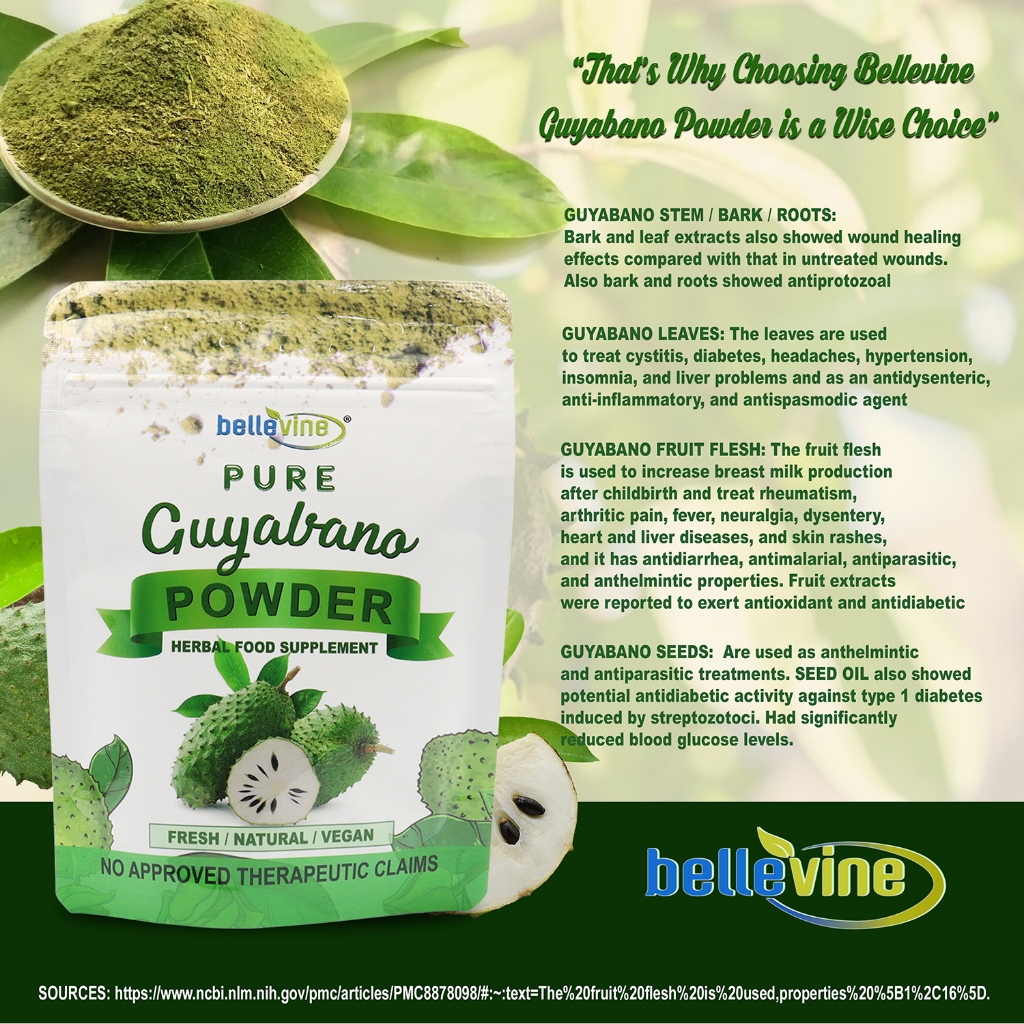 Bellevine Pure Guyabano Food Supplement Powder 50g (Pouch) | Shopee ...