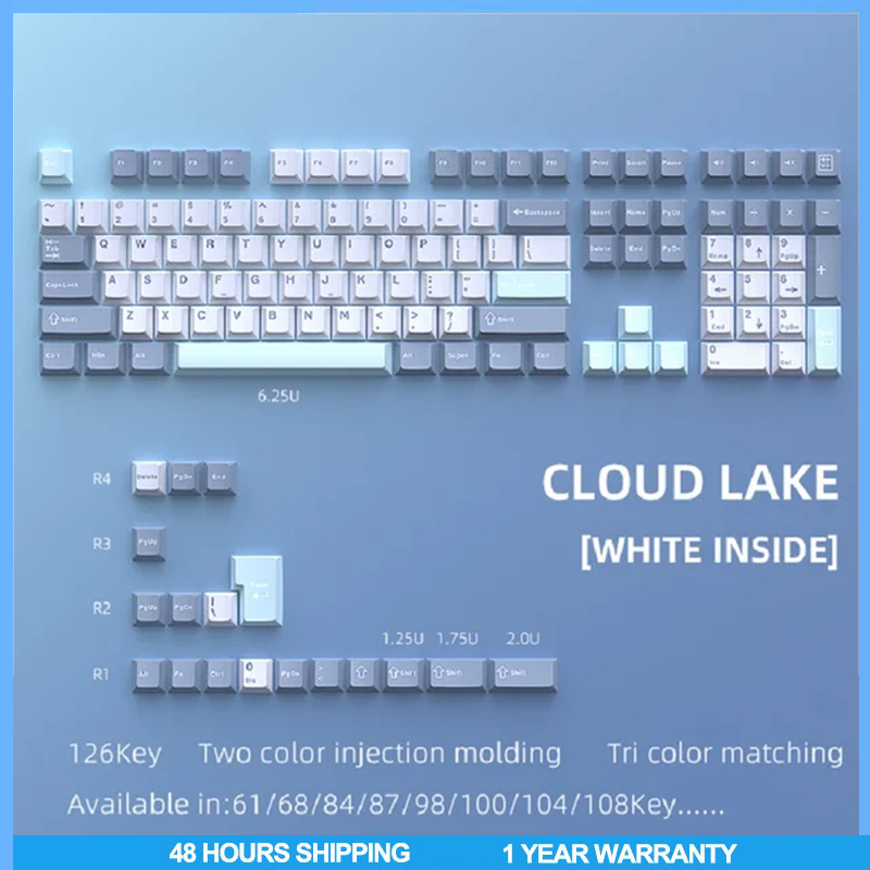 HJS Cloud Lake White Inside 126Keys PBT Keycaps For Gaming Mechanical ...