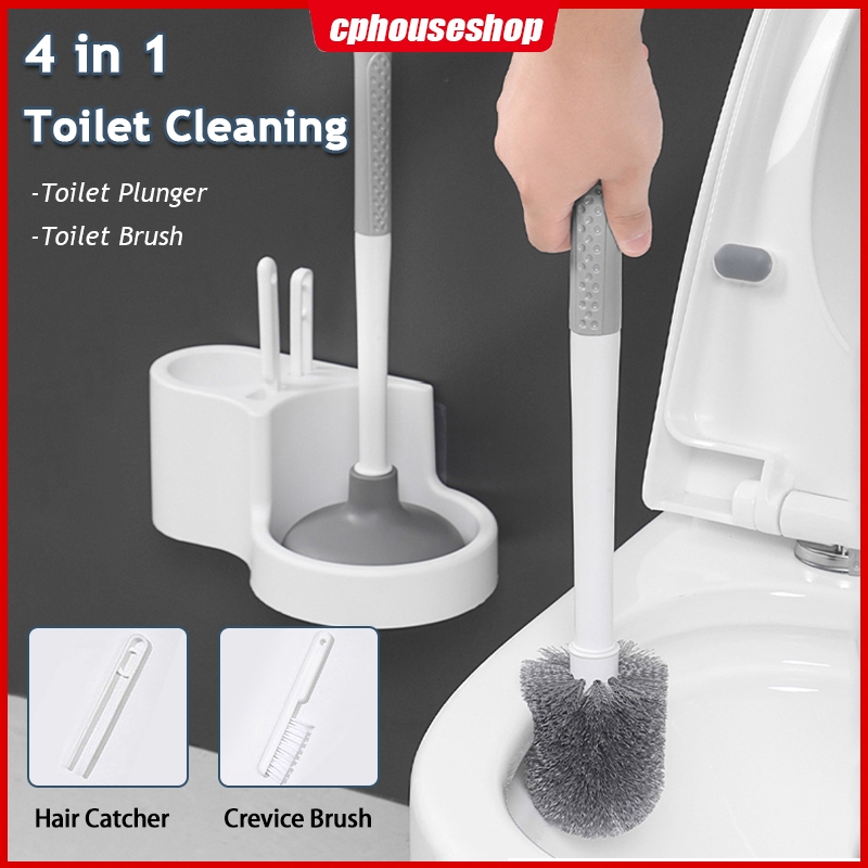 4 in 1 Toilet Cleaning Set Brush Toilet Plunger with Wall-Mountable ...