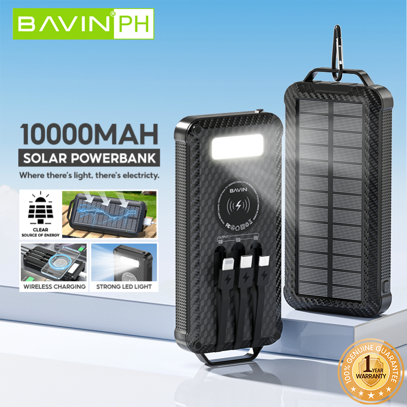BAVIN PC1117 10000mAh Solar Power Bank Wireless Charging 6 Output Ports ...