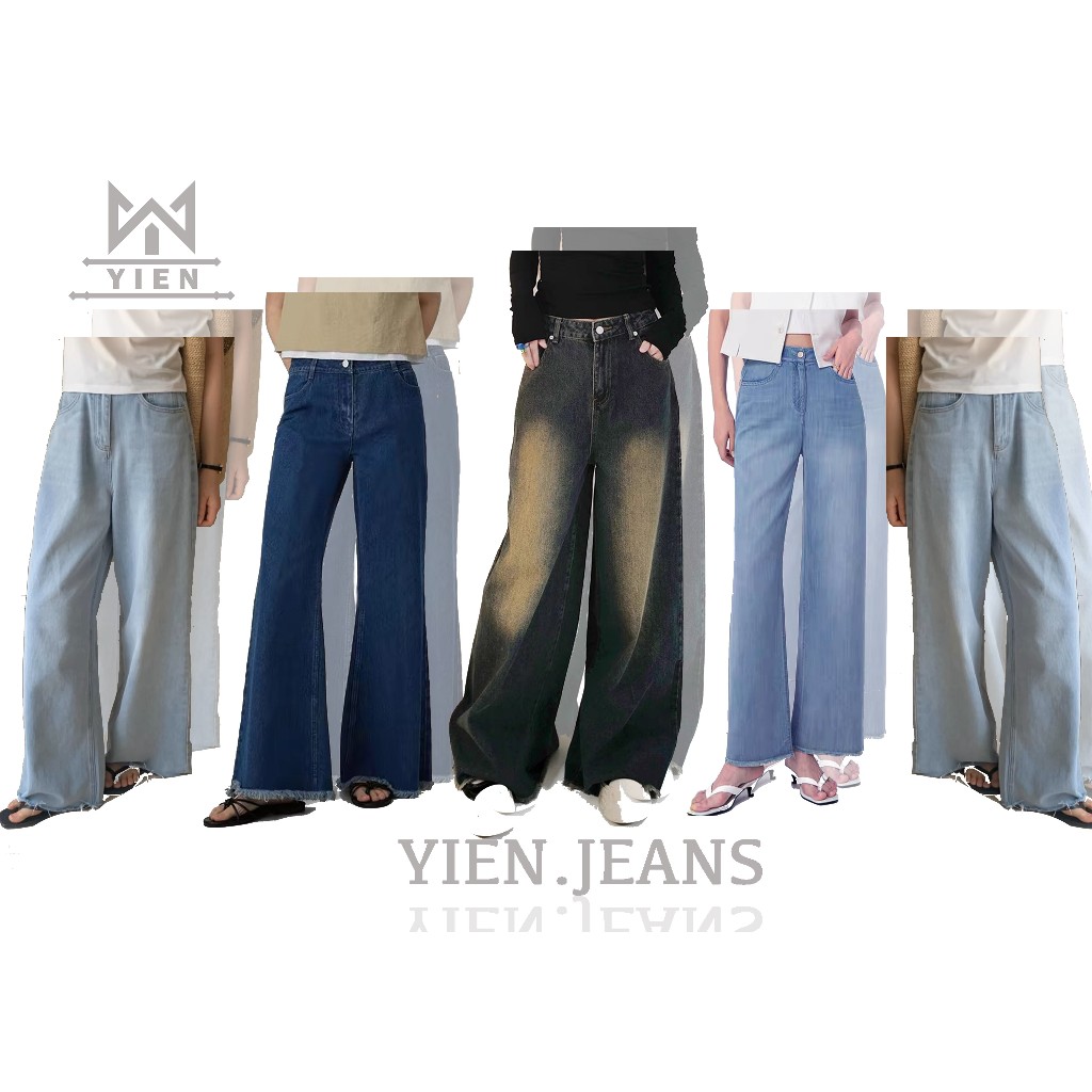 YIEN Korean extra wide denim Square Pants loose pants High waist jeans ...