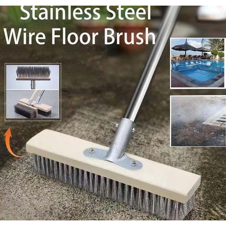 Floor Scrub Brush Stainless Steel heavy duty Wire Brush with Handle for ...