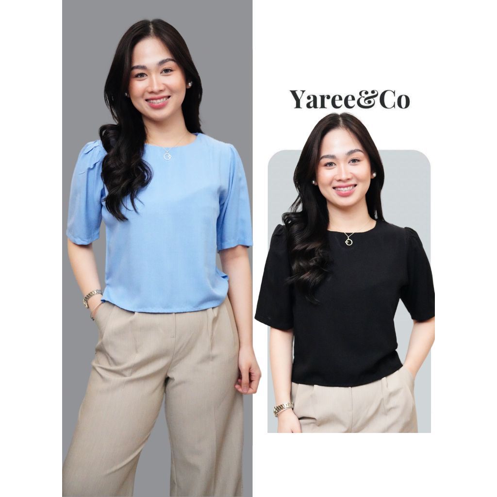 Yaree&Co. Matilda Puff Sleeves Round Neck Soft Linen Top | Shopee ...