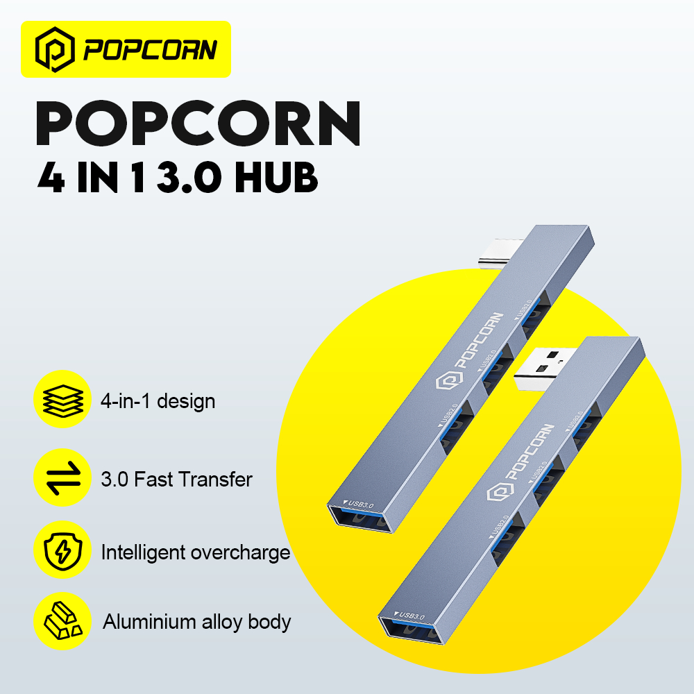 Popcorn 4 In 1 Splitter 3.0 Hub 4 Port High-Speed Adapter Multi ...