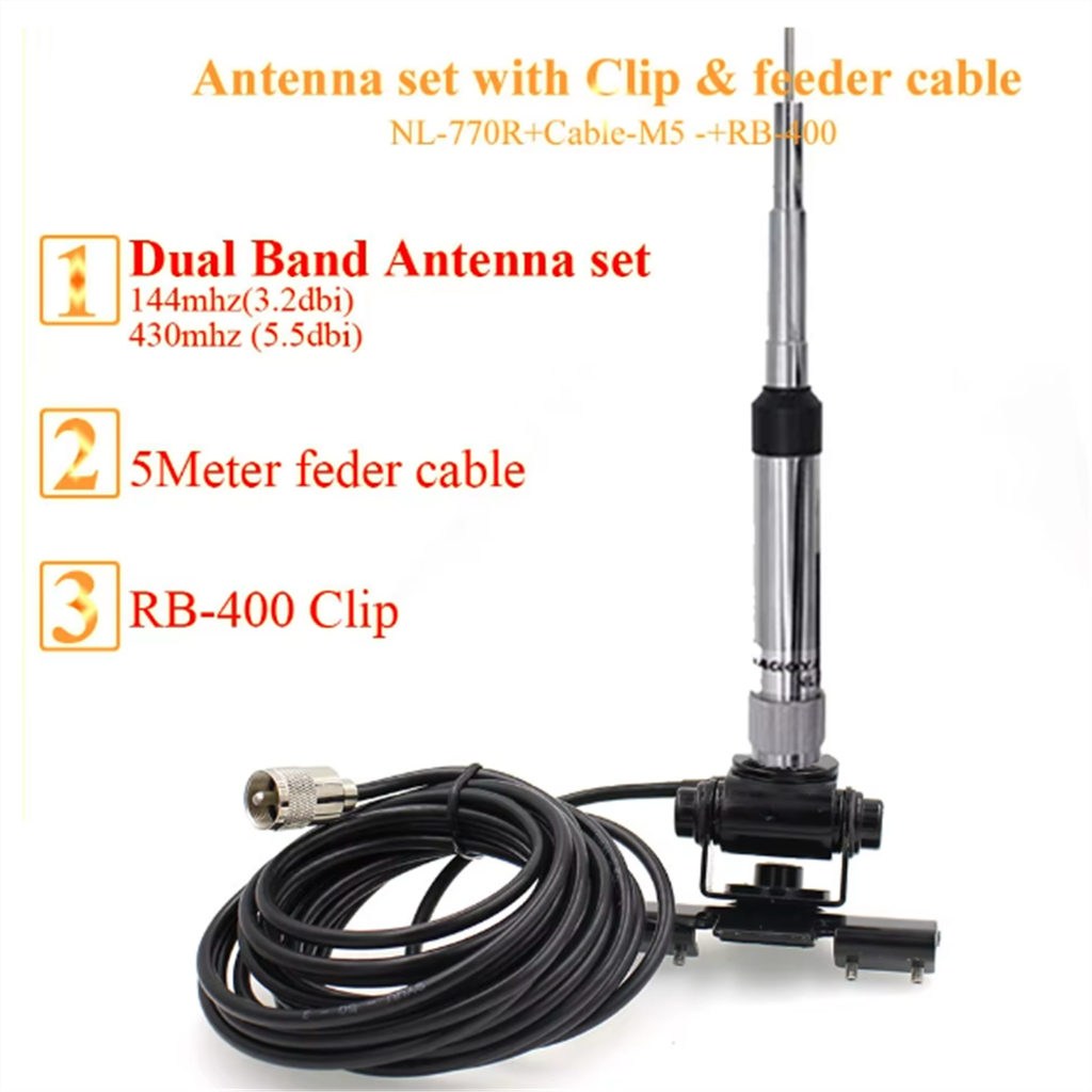 Base Radio Antenna NL-770R 38 inch VHF/UHF Car Radio Antenna+Mount Bracket+5M RG58 Extension ...