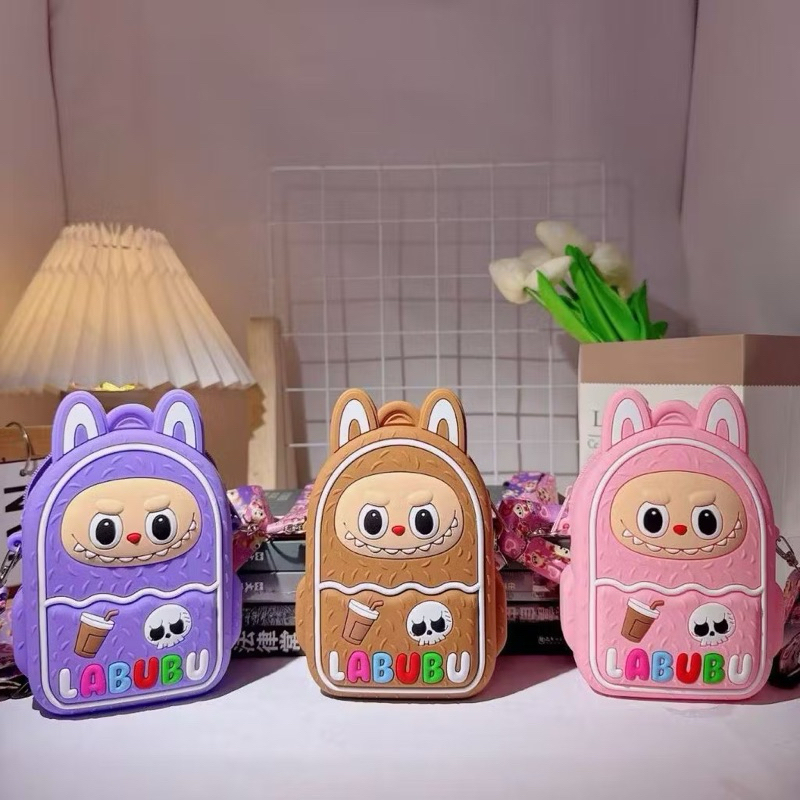 Labubu Crossbody Bags Cartoon Plush Silicone Coin Purse Kawaii Shoulder ...