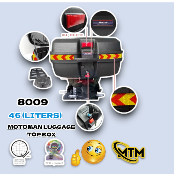 MTM MOTOMAN HARD PLASTIK TOP BOX 45 L Motorcycle Compartment Box Helmet ...