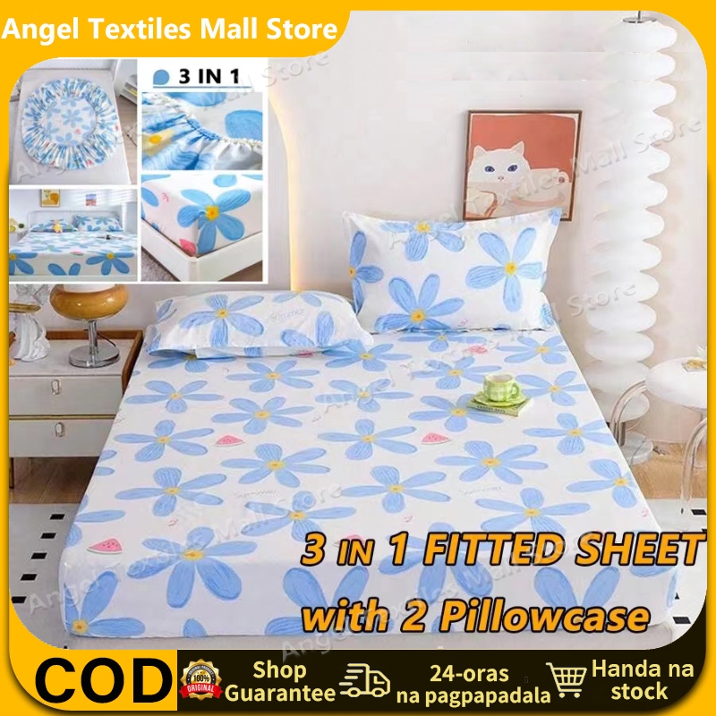 3in1 Bedsheet Full Garterized Fitted sheet 1.5m*2m Soft Cotton Queen ...