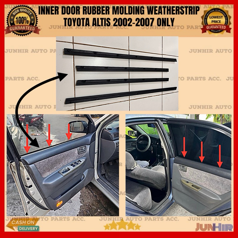 4pcs INNER CHANNEL DOOR RUBBER MOLDING WEATHERSTRIP TOYOTA ALTIS 2002 ...