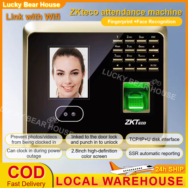 ZKTeco Attendance Machine Biometric Face Recognition Wifi Time Recorder Clock Card Machine ...