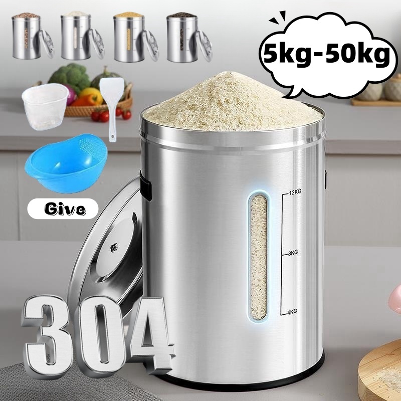 stainless metal rice storage dispenser 25 kg/10kg/50 kg/15kg/5kg/ flour ...