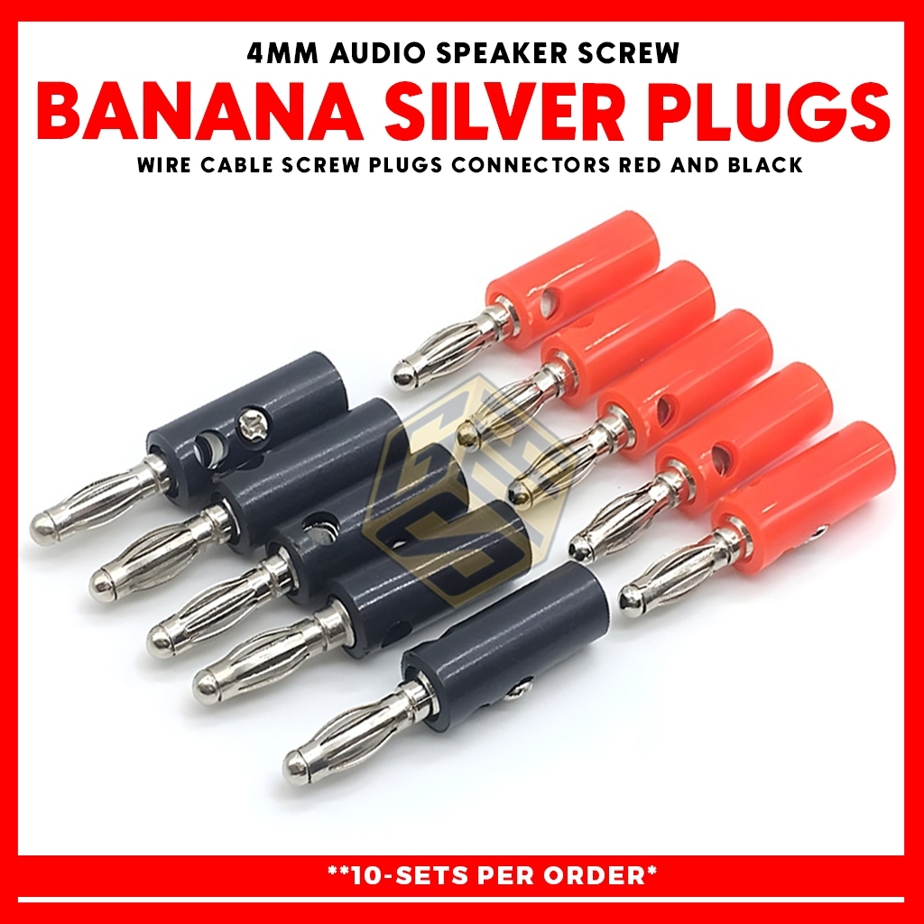 GS10 10pcs 4mm Banana Plate Plugs Connectors Red and Black Solderless ...