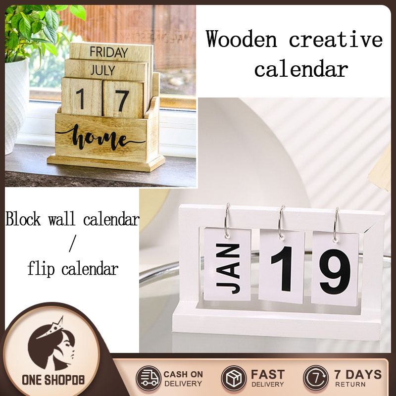 Nordic wooden desktop calendar Creative wooden calendar, wooden block ...