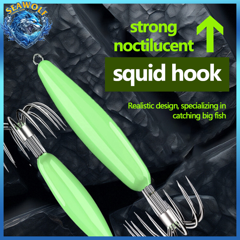 Luminous hook free squid hook 12 pin stainless steel fishing hook squid ...