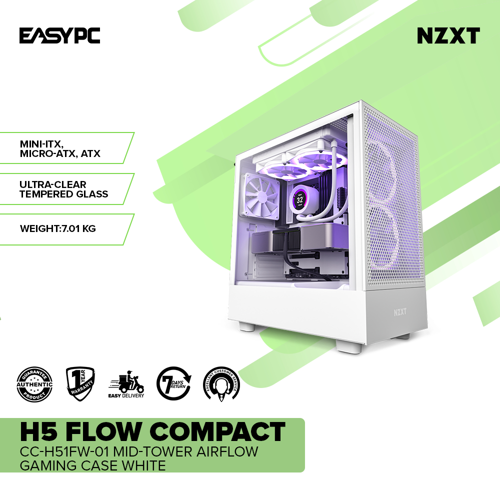 EasyPC | NZXT H5 Flow Compact CC-H51FW-01 Mid-Tower Airflow Gaming Case ...