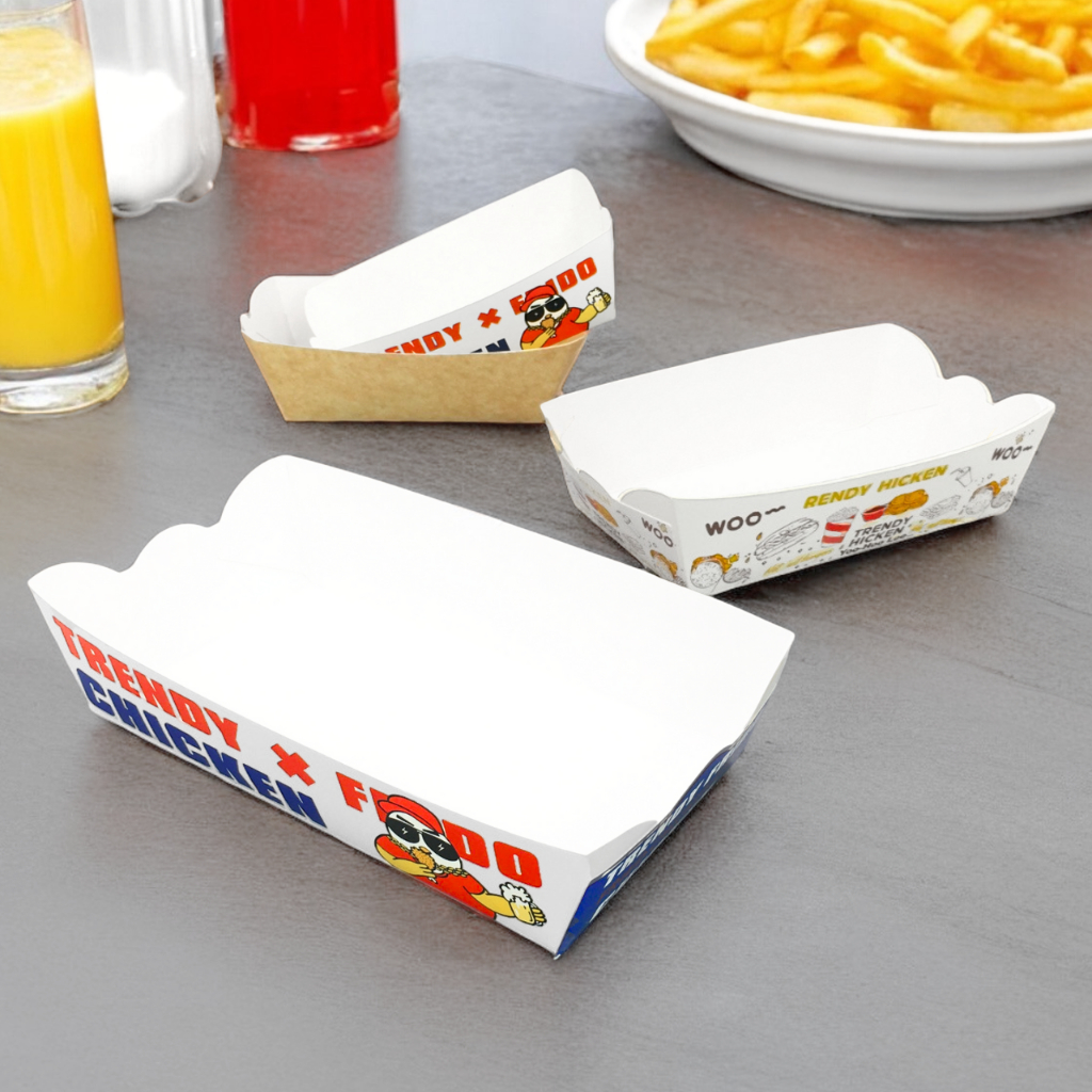 25pcs - Disposable Kraft Meal Paper Tray/Snack Boat Plain Kraft Printed ...