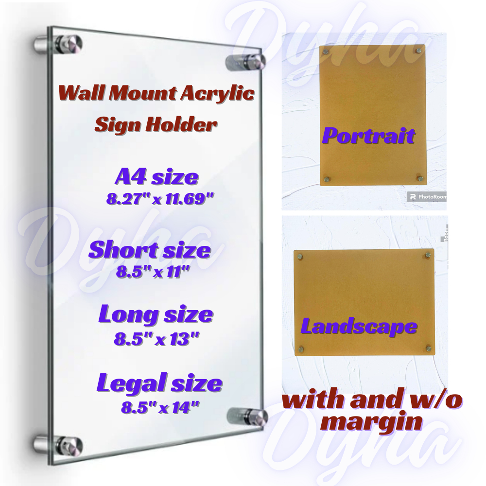Clear Acrylic Wall Mount Floating Sign Holder [A4 Short Long Legal ...