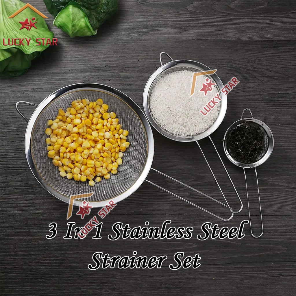 3PC Strainer Set Stainless Steel For Draining Cooking Food Strainer Multi Purpose Food Strainers ...